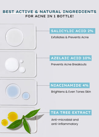 ANTI ACNE FACE SERUM WITH 10% AZELAIC ACID 2% SALICYLIC ACID & TEA TRE ...
